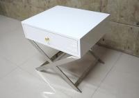 China White Painted Gold Hotel Bedside Tables With Polished Metal Base , 60% Sheen for sale