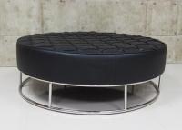 China Round Leather Ottoman Storage Box Stainless Steel Base With Fully Assambled for sale