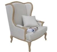 China Elegant Oak Wooden Leisure Chair Linen Fabric Vintage Style Armchair for sale