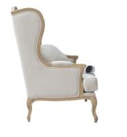 China Elegant Oak Wooden Leisure Chair Linen Fabric Vintage Style Armchair for sale
