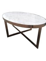 China Indoor Furniture Stone Top Living Room Coffee Table White Quartz With Metal Base for sale