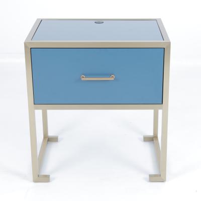 China Custom Made Luxury 5-Star Hotel Night Stand Bedside Table With Brass Stainless Steel Frame for sale