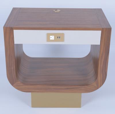 China Luxury Custom Made Walnut Wood Veneer Night Stand With One Drawer And Power Outlet for sale