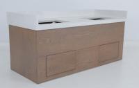 China Commercial Hotel Oak Veneer Stained Bathroom Vanity With Wood Console for sale