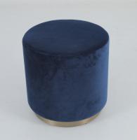 China COM Fabric Upholstered Round Stool Antique Brass Recessed Base for sale
