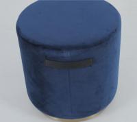 China COM Fabric Upholstered Round Stool Antique Brass Recessed Base for sale