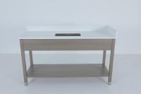 China Metal Ferrule White Stone Top And Backsplash Vanity With Wood Shelf for sale
