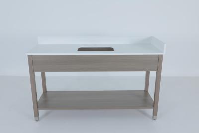 China Metal Ferrule White Stone Top And Backsplash Vanity With Wood Shelf for sale