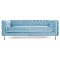China Blue Velvet Fabric Sofas And Chairs , Contemporary Fabric Sofa Golden Metal Base for sale