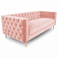 China Home furniture Pink Velvet Fabric Event Furniture Rental with 4 Golden Metal leg solid wood Base Sofa Sets for sale