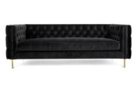 China Black velvet fabric button tufted 3 seat sofa with 4 golden brass metal leg for wedding,living room rental sofa for sale