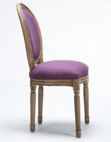 China French Style Oak Dining Room Chairs Antique Design Purple Linen Fabric for sale