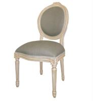 China Natural oak wood frame with oval back  linen fabric wooden dining chair for sale