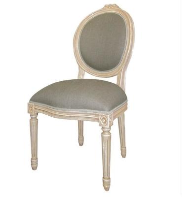 China Natural oak wood frame with oval back  linen fabric wooden dining chair for sale