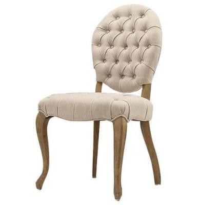 China Natural oak wood frame with oval back  linen fabric wooden dining chair for sale