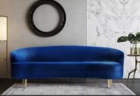 China Home furniture blue velvet Fabric Upholstery Furniture Event Furniture Rental Metal Sofa with 4 brass leg In Black Color for sale