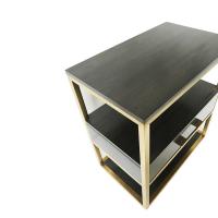 China Oak Wood Veneer 1 Drawer Small Bedroom Side Tables With Brass Metal Frame for sale