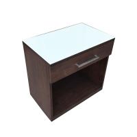 China White Back Painted Hotel Bedside Tables Tempered Glass Top One Drawer for sale