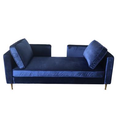 China Modern Design Blue Colour Velvet Living Room Sofa With Gold Metal Legs for sale