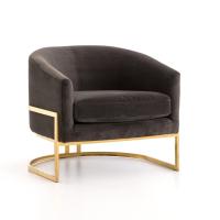 China 2018 hot sale modern European style velvet armchair with golden metal base for sale