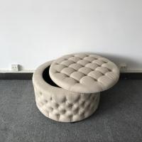 China Fabric Large Round Coffee Table Ottoman Round Chesterfield Linen Ottoman for sale