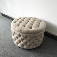 China Fabric Large Round Coffee Table Ottoman Round Chesterfield Linen Ottoman for sale