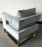 China Blue Velvet Fabric And Inflatable Cushion Living Room Couches With Golden Brass Metal Base for sale