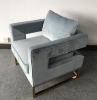 China Blue Velvet Fabric And Inflatable Cushion Living Room Couches With Golden Brass Metal Base for sale