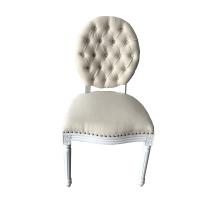 China French style vintage natural oak white wood frame fabric dining chair for sale