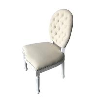 China French style vintage natural oak white wood frame fabric dining chair for sale