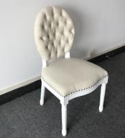 China French style vintage natural oak white wood frame fabric dining chair for sale
