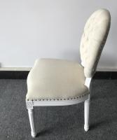 China French style vintage natural oak white wood frame fabric dining chair for sale