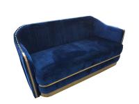 China Hot sale luxuty blue velvet gold metal base fabric chesterfield sofa with gold neilheads for living room or meeting room for sale