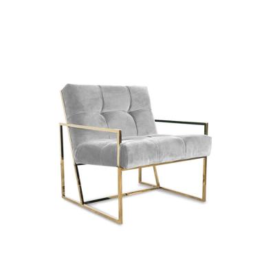 China Navy Blue Velvet Golden Stainless Single Modern Leisure Chair With Button Furniture for sale