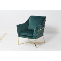 China Navy Green Velvet Golden Stainless Steel Single Modern Leisure Chair With Button for sale