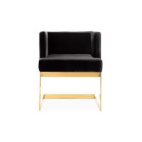 China Gold metal shape L legs simple modern style white fabric dining leisure chair with tufted customized design for sale