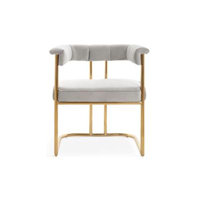China American style high quality Gold brass plating metal base white PU fabric dining armrest chair for sale