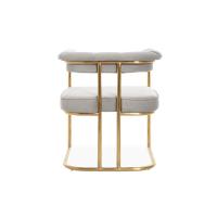 China American style high quality Gold brass plating metal base white PU fabric dining armrest chair for sale