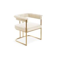 China American style high quality Gold brass plating metal base white PU fabric dining armrest chair for sale