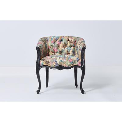 China Elegant black with grain Wood Frame Chair French Style Chair Crazy birds Fabric Antique Armchair Accent chair for sale
