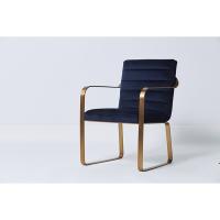 China Popular Modern Contracted Blue Velvet Living Room Chair With Metal Base Brushed Brass for sale