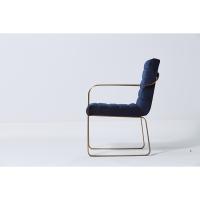 China Popular Modern Contracted Blue Velvet Living Room Chair With Metal Base Brushed Brass for sale