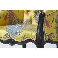 China Luxury Special Vintage Printing Fabric Modern Dining Room Chairs With Arms for sale