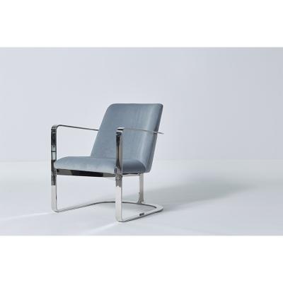 China Modern Design Clean Blue Fabric Furniture Dining Room Chairs With Steel Metal Base for sale