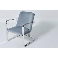 China Modern Design Clean Blue Fabric Furniture Dining Room Chairs With Steel Metal Base for sale