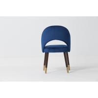China Fashion Concreted Blue Velvet Fabric Dining Chairs With Solid Wood And Metal Feet for sale