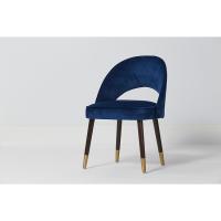 China Fashion Concreted Blue Velvet Fabric Dining Chairs With Solid Wood And Metal Feet for sale