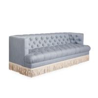 China New Design Classics Style Living Room Sofa  3 Seater Grey Velvet Fabric Sofa With Fashionable Tasseles for sale