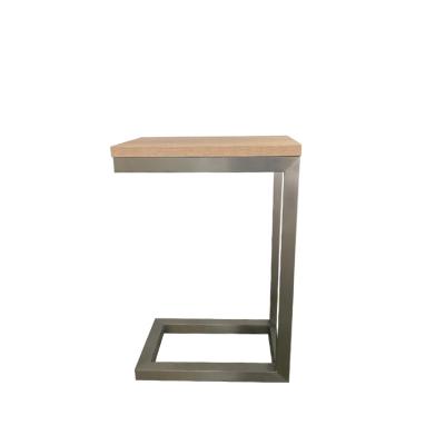 China Brushed Nickel Leg Wooden Frame Small Wood Veneer Side Coffee Table For Living Room for sale