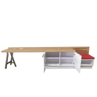 China Hilton Garden Inn Modern Luxury High Gloss Panel with brushed stainless steel Upholstery baggage holder writing Desk for sale